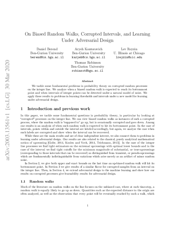 (PDF) On biased random walks, corrupted intervals, and learning under ...