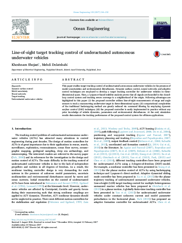 Pdf Line Of Sight Target Tracking Control Of Underactuated Autonomous Underwater Vehicles
