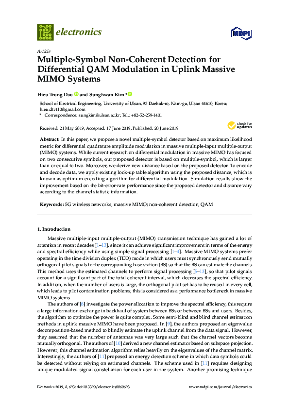 Pdf Multiple Symbol Non Coherent Detection For Differential Qam Modulation In Uplink Massive