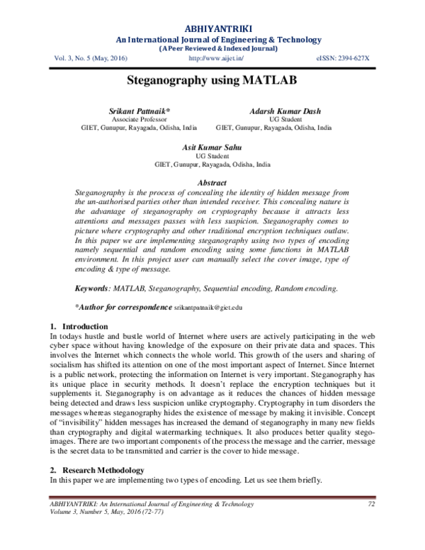 (PDF) Steganography using MATLAB Pattnaik et al. Steganography using MATLAB