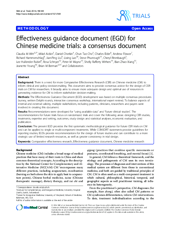 (PDF) Effectiveness guidance document (EGD) for Chinese medicine trials ...