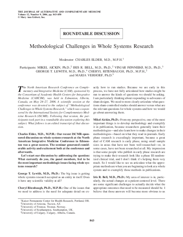(PDF) Methodological Challenges in Whole Systems Research