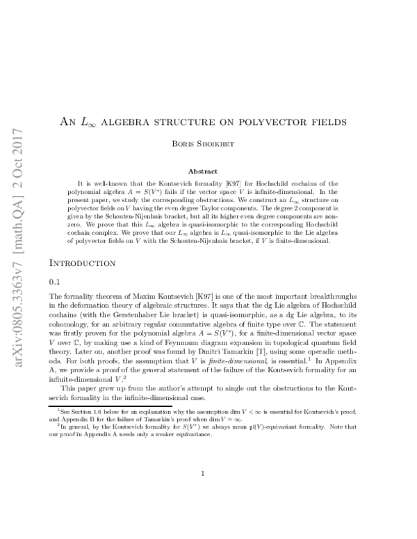 (PDF) An $$L_\infty $$L∞ algebra structure on polyvector fields