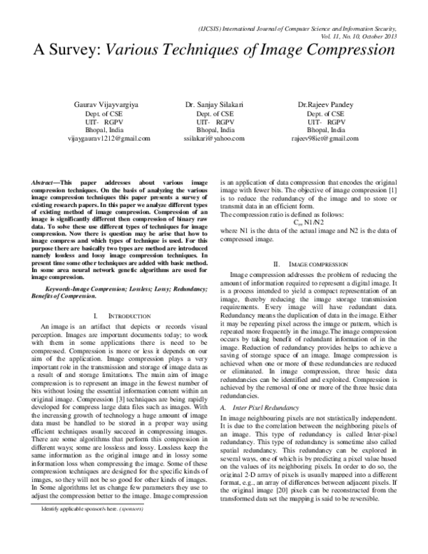 (PDF) A Survey: Various Techniques of Image Compression