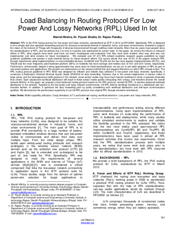 (PDF) Load Balancing In Routing Protocol For Low Power And Lossy Networks (RPL) Used In Iot ...