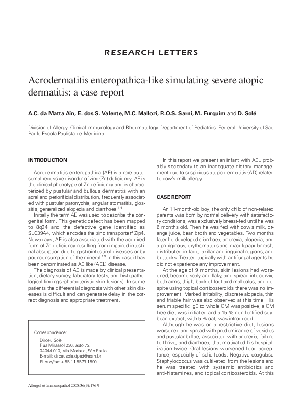 (PDF) Acrodermatitis enteropathica-like simulating severe atopic ...
