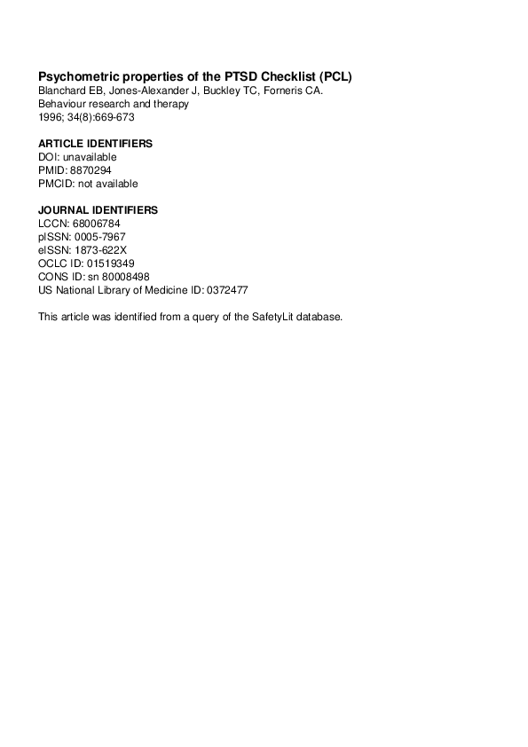 (PDF) Psychometric properties of the PTSD checklist (PCL) | Todd ...