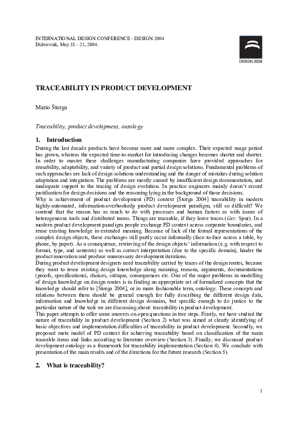(PDF) Traceability in Product Development