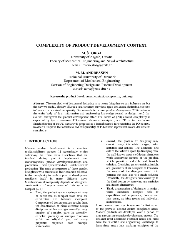(PDF) Complexity of Product Development Context
