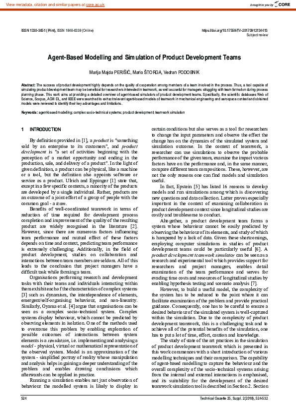 (PDF) Agent-Based Modelling and Simulation of Product Development Teams