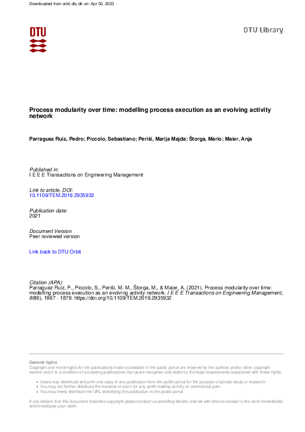 Pdf Process Modularity Over Time Modeling Process Execution As An