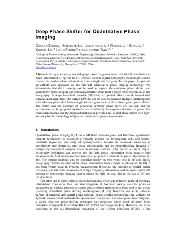 Pdf Deep Phase Shifter For Quantitative Phase Imaging