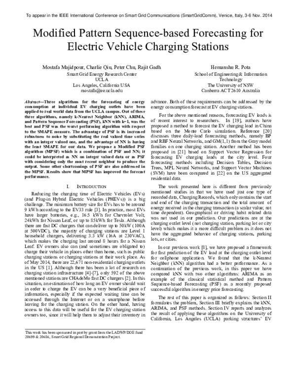 Pdf Modified Pattern Sequence Based Forecasting For Electric Vehicle Charging Stations