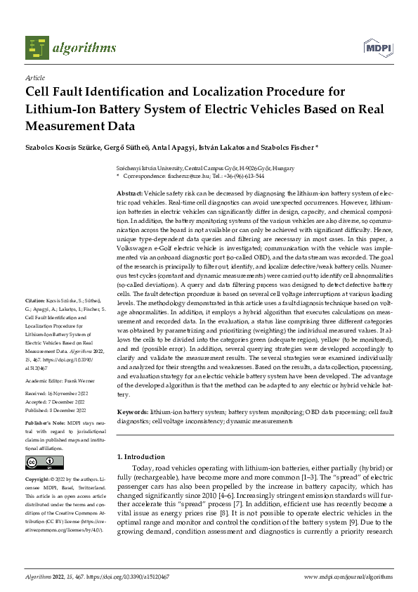 (PDF) Cell Fault Identification and Localization Procedure for Lithium-Ion Battery System of ...