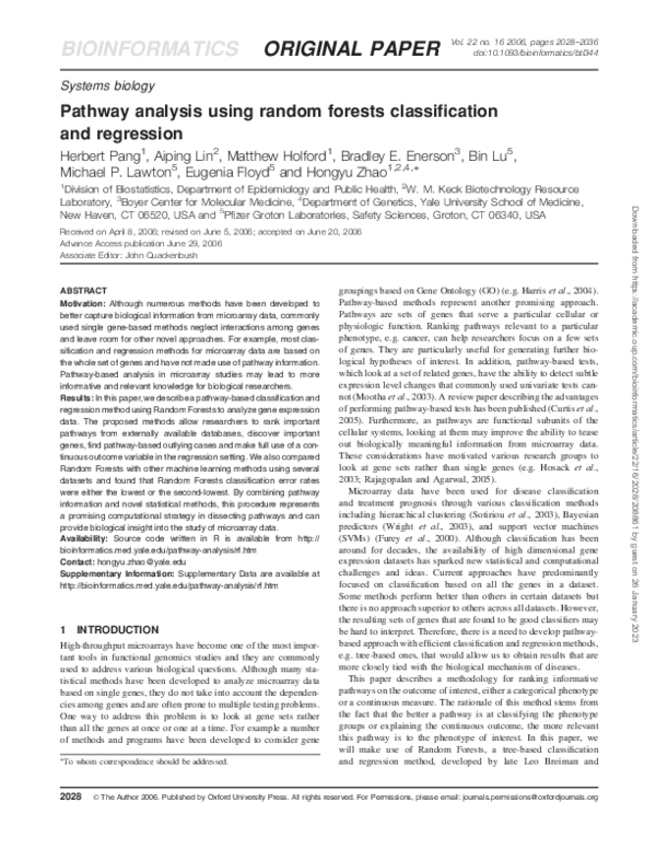 (PDF) Pathway analysis using random forests classification and regression