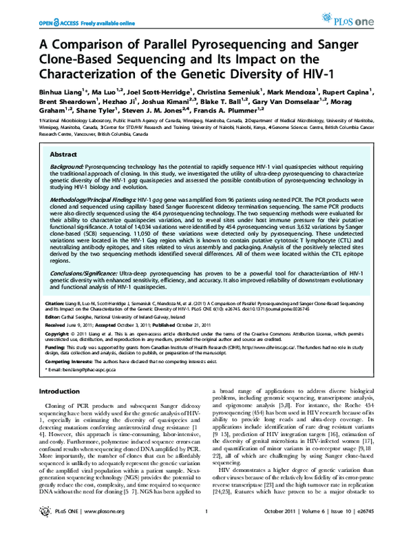 (PDF) A Comparison of Parallel Pyrosequencing and Sanger Clone-Based ...