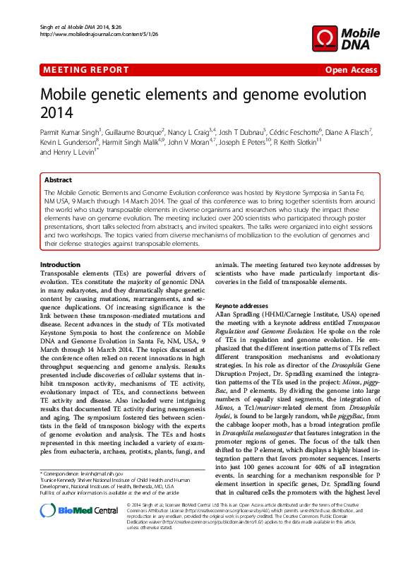 (PDF) Mobile genetic elements and genome evolution 2014 | Kevin ...