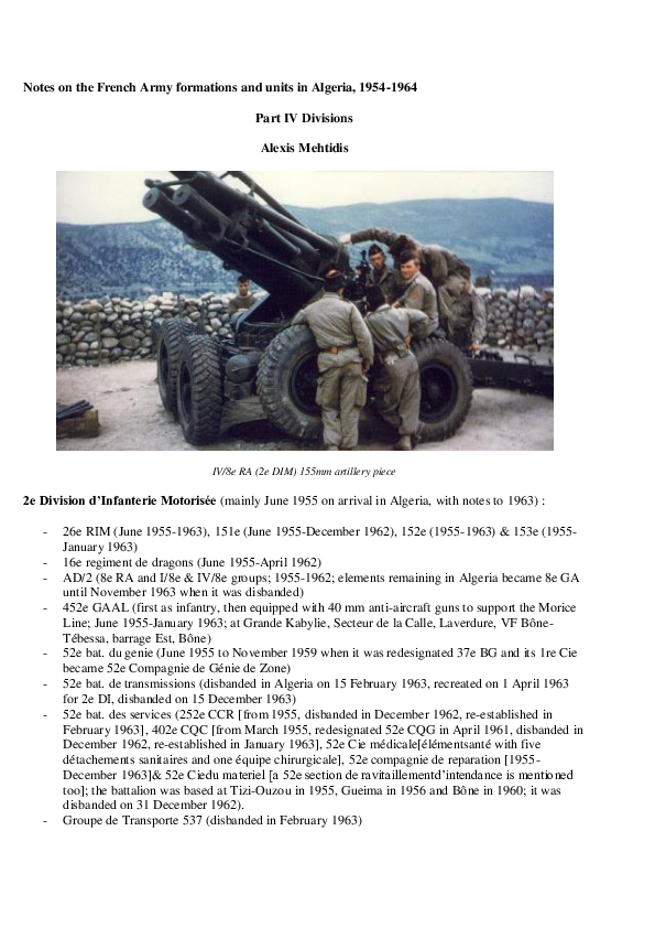 (PDF) Notes on the French Army formations and units in Algeria, 1954 ...