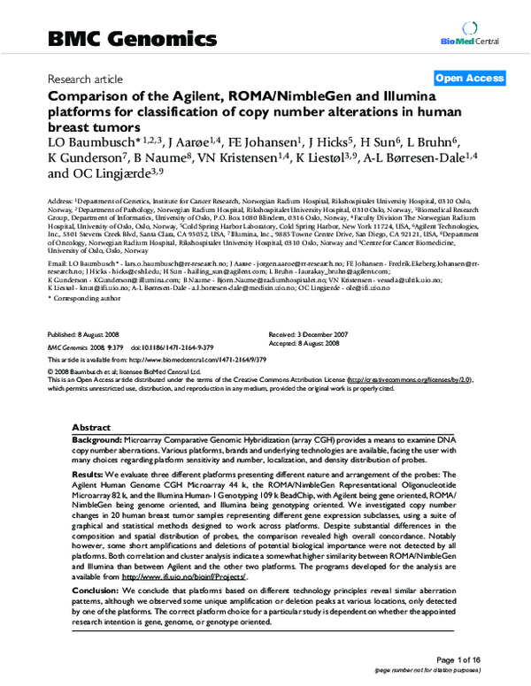 (PDF) Comparison of the Agilent, ROMA/NimbleGen and Illumina platforms ...
