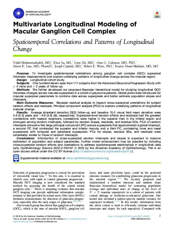 (PDF) Multivariate Longitudinal Modeling of Macular Ganglion Cell Complex