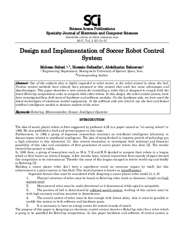 (PDF) The Design and Implementation of Soccer Robot Control System | Abdolkarim Behravan ...