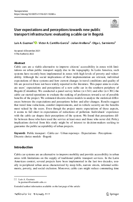 (PDF) User expectations and perceptions towards new public transport infrastructure: evaluating ...