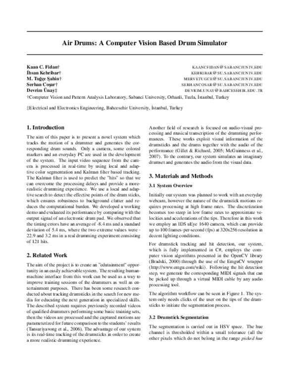 (PDF) Air drums: A computer vision based drums simulator