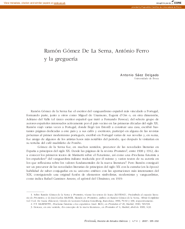 (PDF) Ramón Gómez de la Serna, António Ferro y la greguería