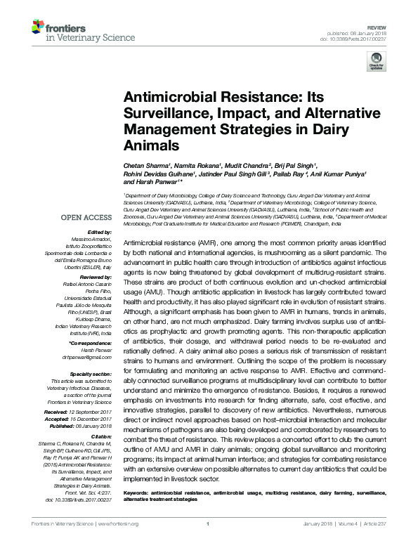 (PDF) Surveillance and Management of Antimicrobial Resistance in Dairy
