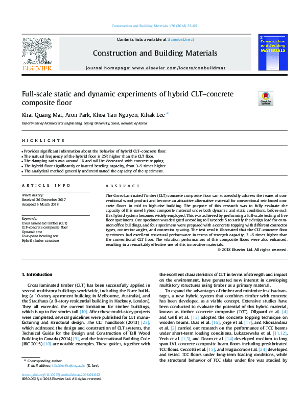 (PDF) Full-scale static and dynamic experiments of hybrid CLT–concrete ...