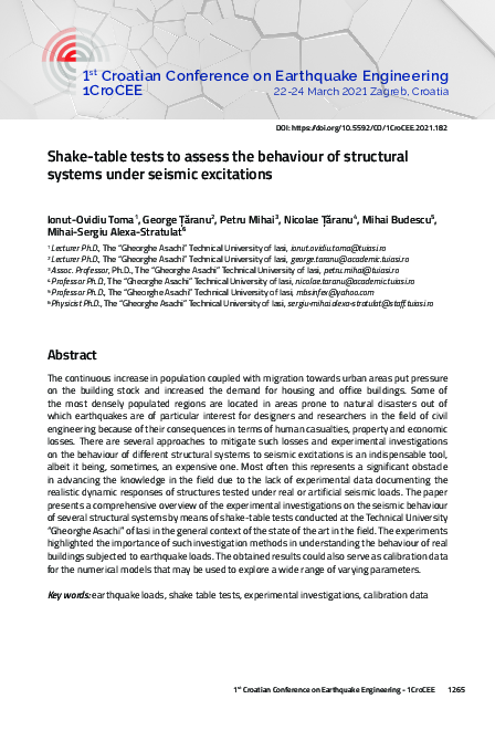 (PDF) Shake-Table Tests to Assess the Behaviour of Structural Systems ...