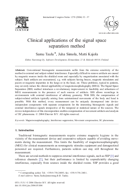(PDF) Clinical applications of the signal space separation method