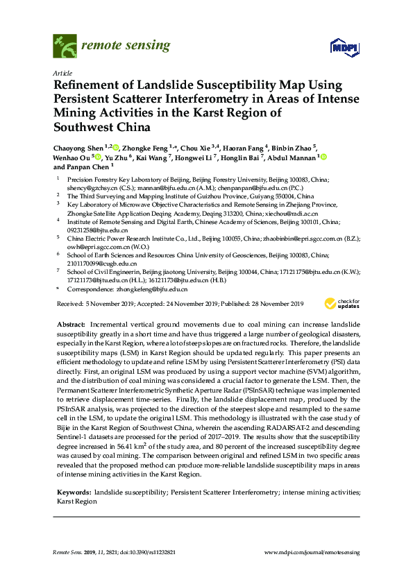 (PDF) Refinement of Landslide Susceptibility Map Using Persistent Scatterer Interferometry in ...