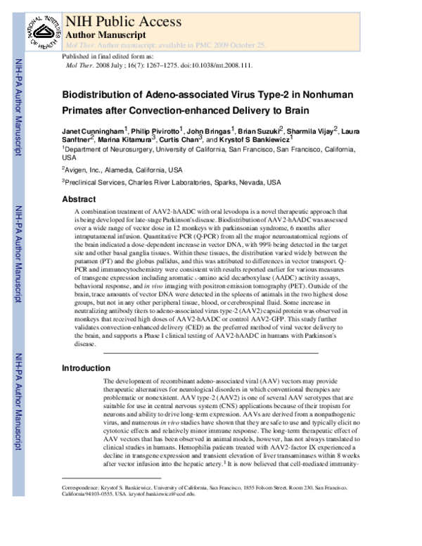 Biodistribution of Adeno-associated Virus Type-2 in Nonhuman Primates ...