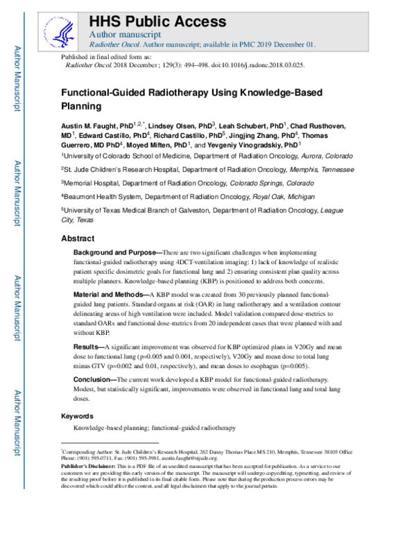 (PDF) Functional-guided radiotherapy using knowledge-based planning