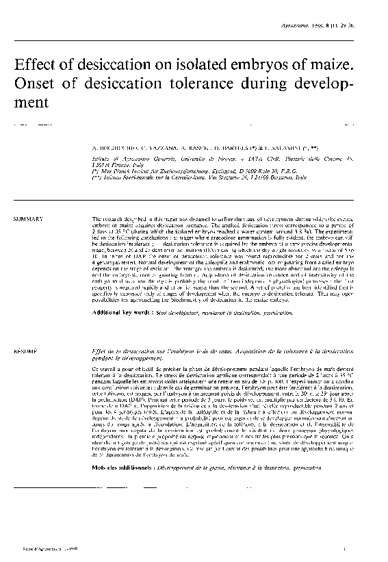 (PDF) Effect of desiccation on isolated embryos of maize. Onset of ...