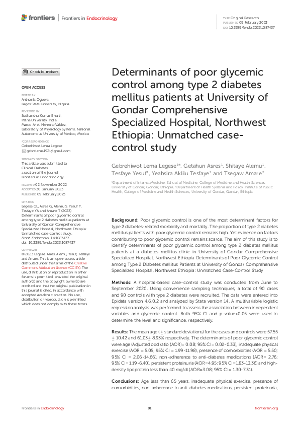 Pdf Determinants Of Poor Glycemic Control Among Type 2 Diabetes