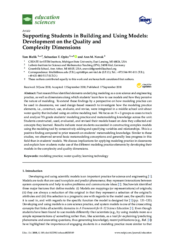 (PDF) Supporting Students in Building and Using Models: Development on the Quality and ...