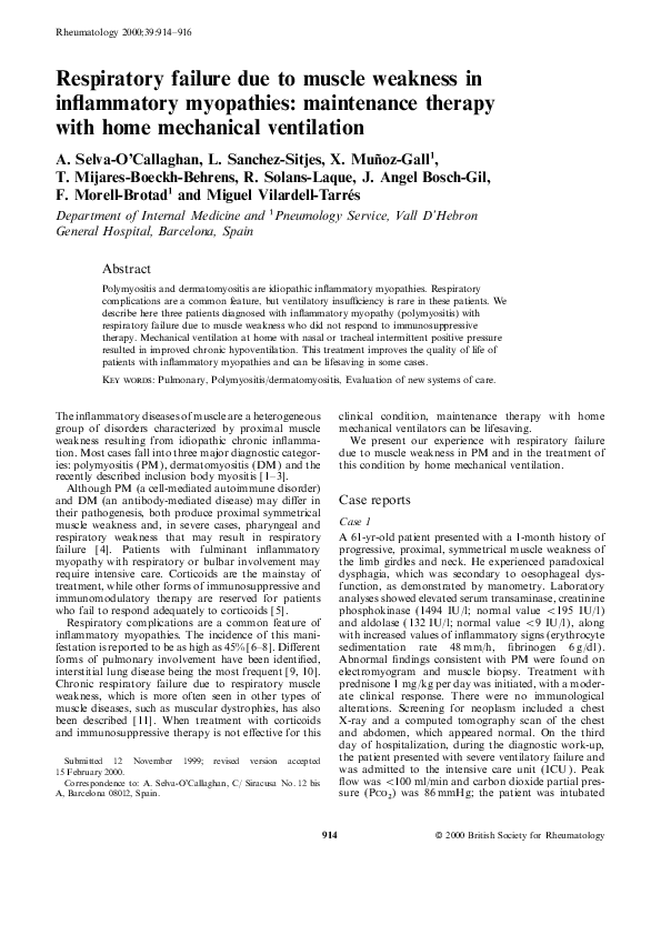 (PDF) Respiratory failure due to muscle weakness in inflammatory ...