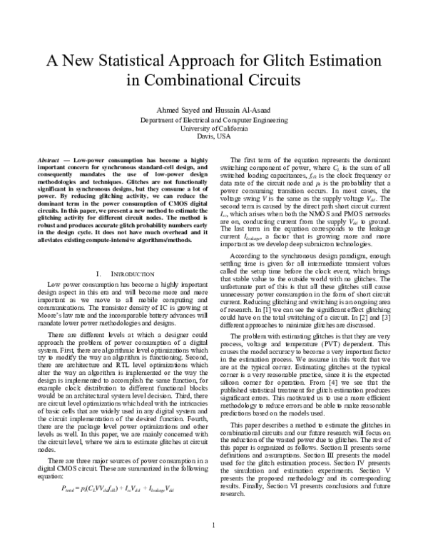 Pdf A New Statistical Approach For Glitch Estimation In Combinational