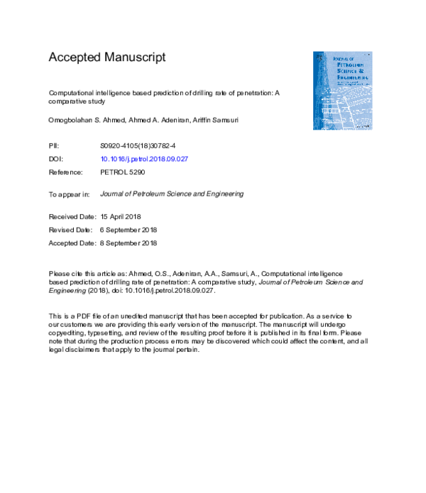 Pdf Computational Intelligence Based Prediction Of Drilling Rate Of