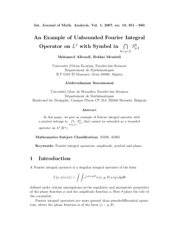 (PDF) An example of unbounded Fourier integral operator on L 2 with symbol in ⋂ 0