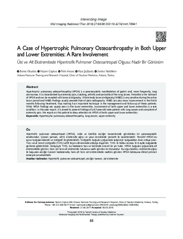 (PDF) A Case of Hypertrophic Pulmonary Osteoarthropathy in Both Upper ...