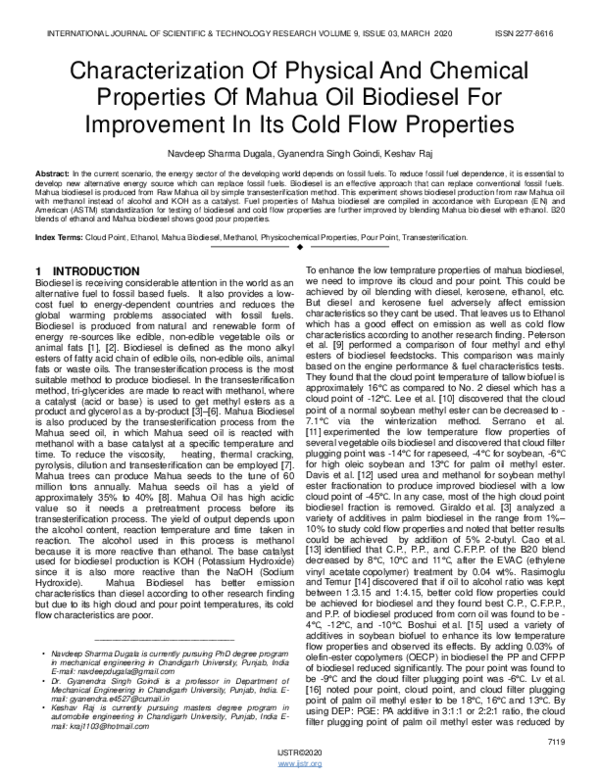 (PDF) Characterization Of Physical And Chemical Properties Of Mahua Oil ...