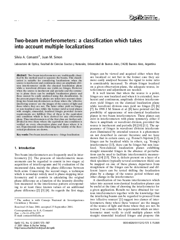 (PDF) Two-beam interferometers: a classification which takes into ...