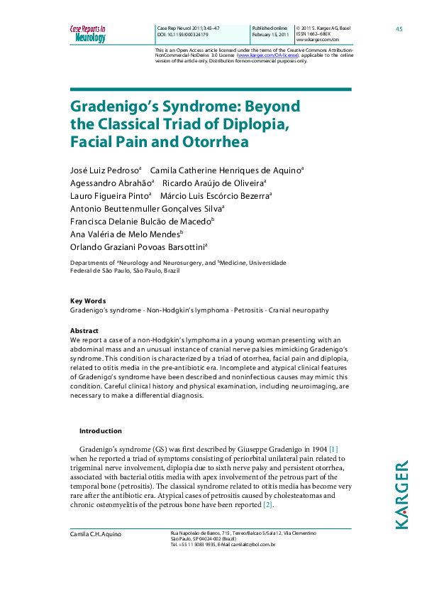 (PDF) Gradenigo's Syndrome: Beyond the Classical Triad of Diplopia ...