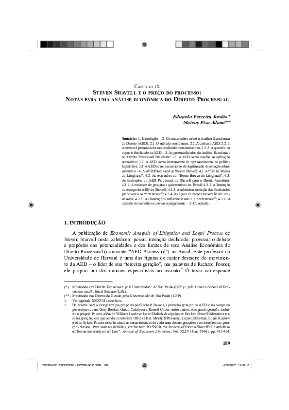(PDF) Steven Shavell e o preço do processo: notas para uma análise ...
