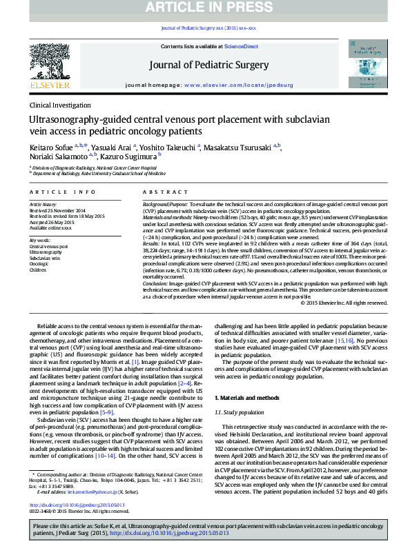 (PDF) Ultrasonography-guided central venous port placement with subclavian vein access in ...
