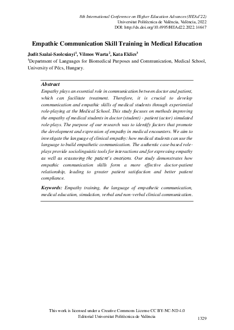 (PDF) Empathic Communication Skill Training in Medical Education