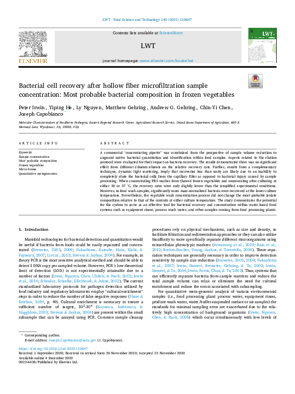 (PDF) Bacterial cell recovery after hollow fiber microfiltration sample ...
